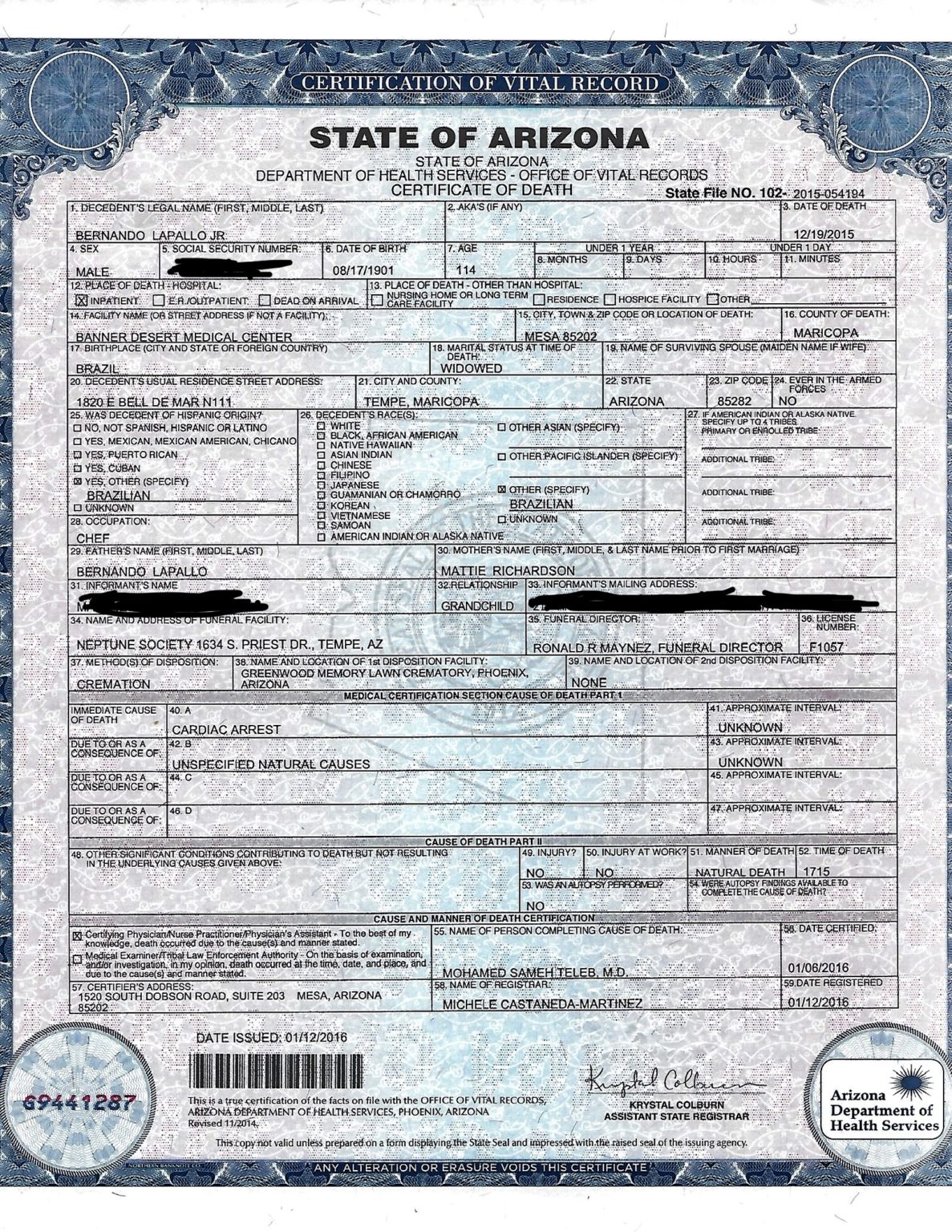 Bernando LaPallo, Super Centenarian, Dead at 114 - Age Less, Live More